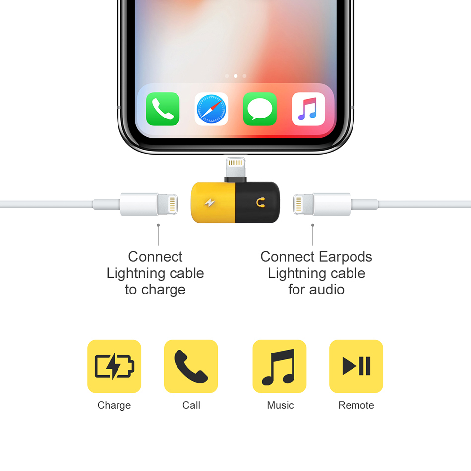 (2-in-1) Dual Lightning to Audio Splitter Female Charging Adapter